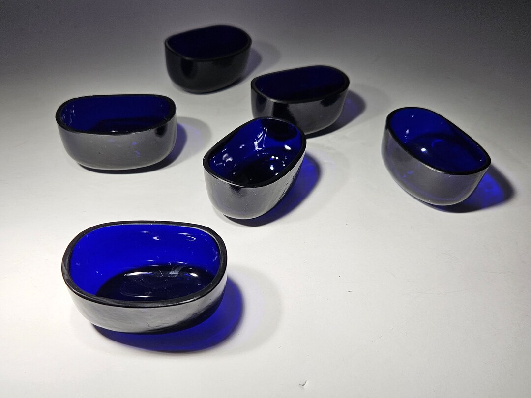 Vintage Set of 6 Cobalt Blue GLASS Oval Tub Shape Salt Cellars ...