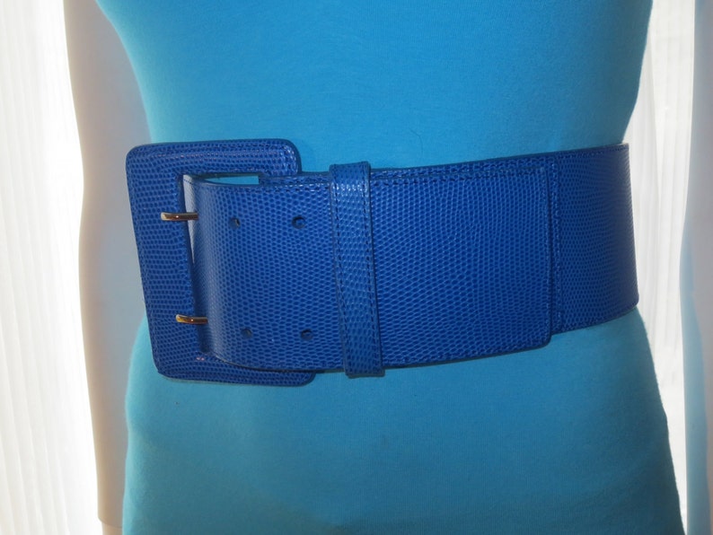 Stunning Vintage Woman's Wide Blue Leather Belt Printed - Etsy