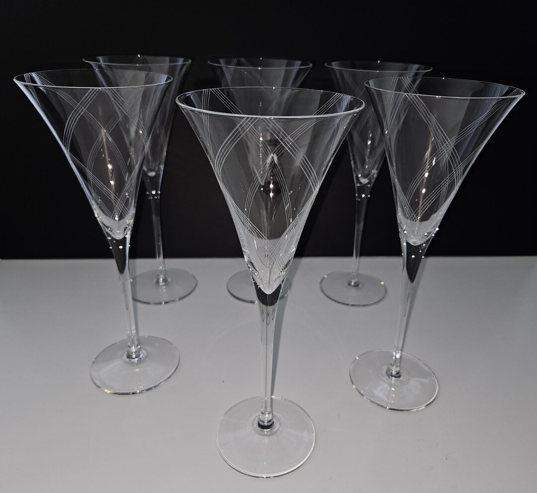 Vintage Set of 6 Etched Crystal Long Stemmed 10 Inch Tall Champagne ...