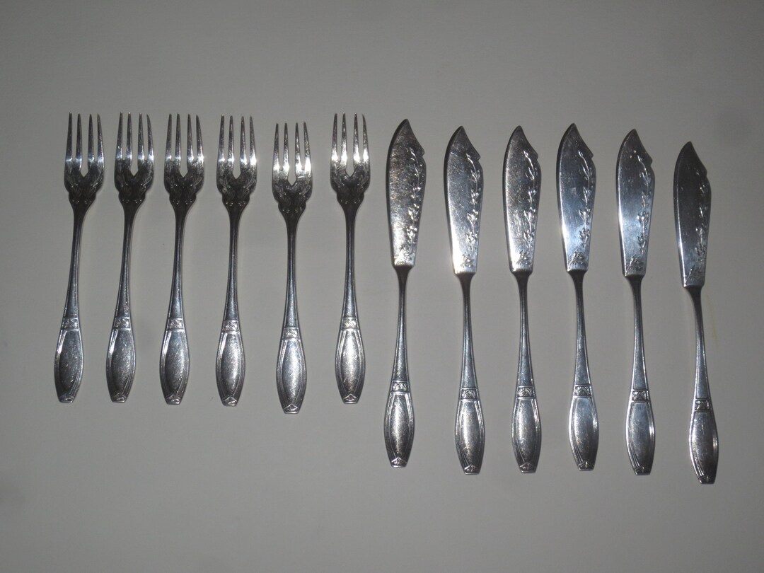 Rare Vintage 12 Piece Wellner Silver Fish Knives and Forks Service for ...
