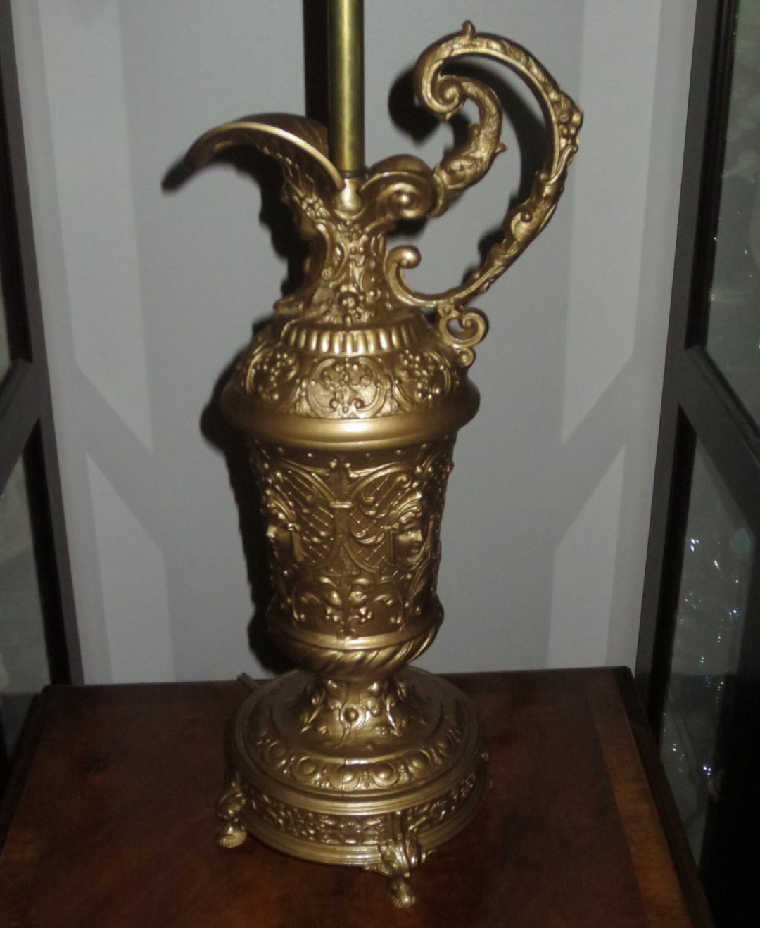 Vintage 1950's Cast Metal Table Lamp Gothic Revival Victorian Style ...