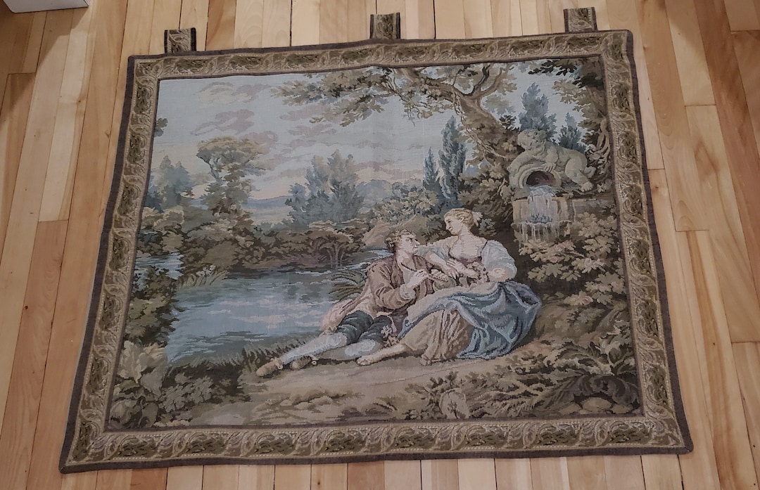Vintage Tapestry Wall Hanging Renaissance Amorous Couple Courting in ...