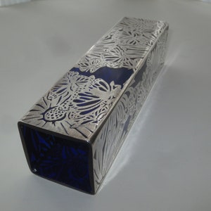 Vintage Cobalt Blue Art Glass Vase Signed Jaeger Sample Sterling With ...