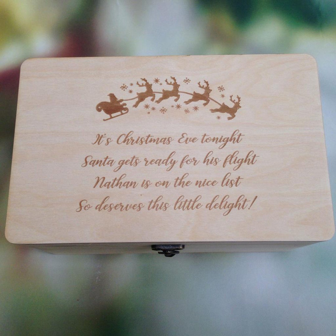 Customised Name Christmas Eve Box Natural Wooden Small Box Personalised ...