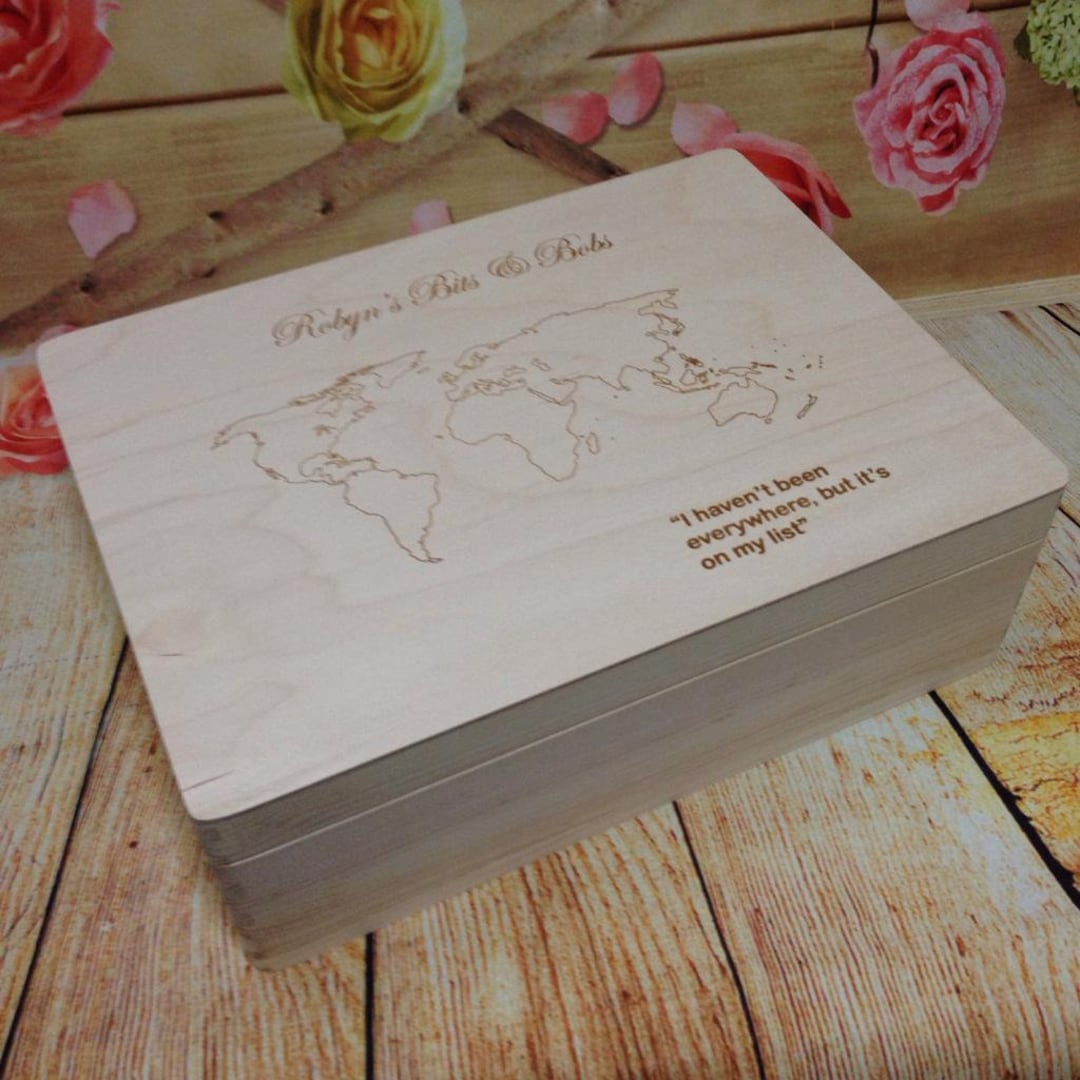 Personalized Wooden Memory Travel Box World Map Box Toy Storage ...