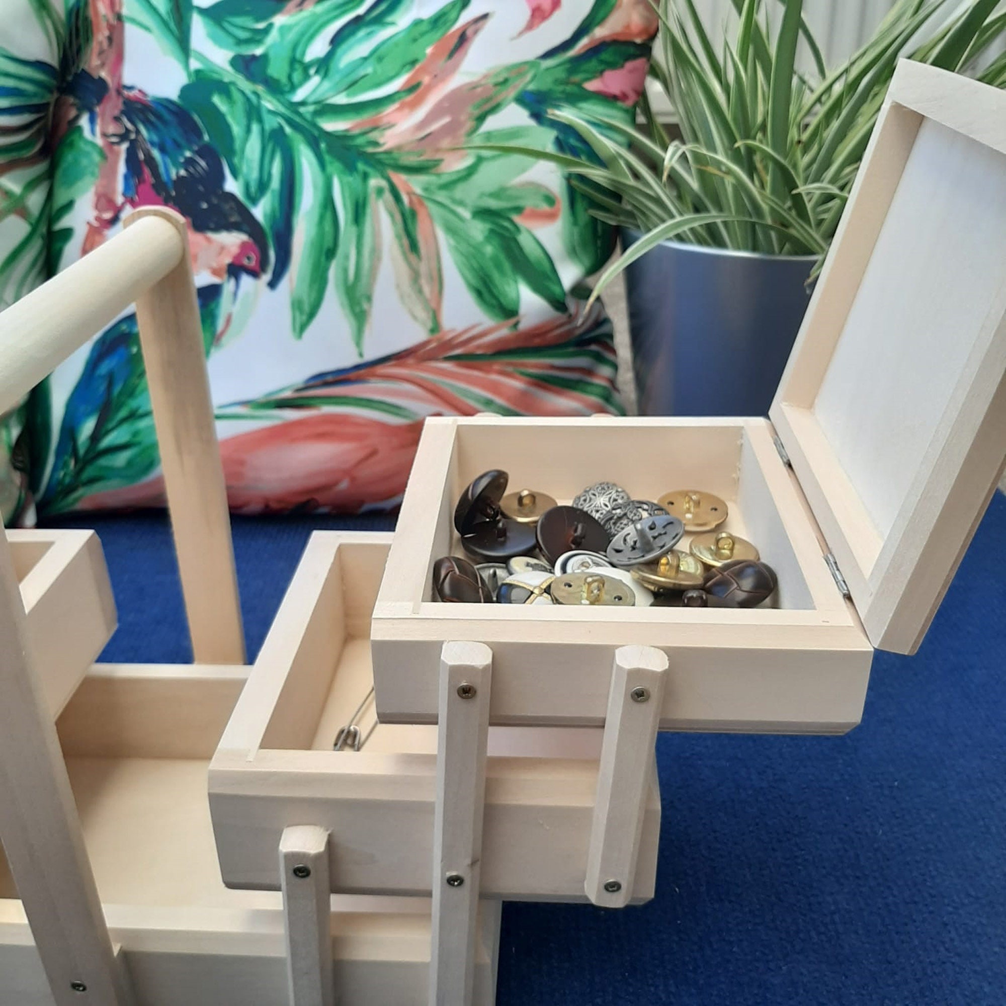 Wooden Reclinable Thread Box Natural Wood Sewing Box With 5 - Etsy UK