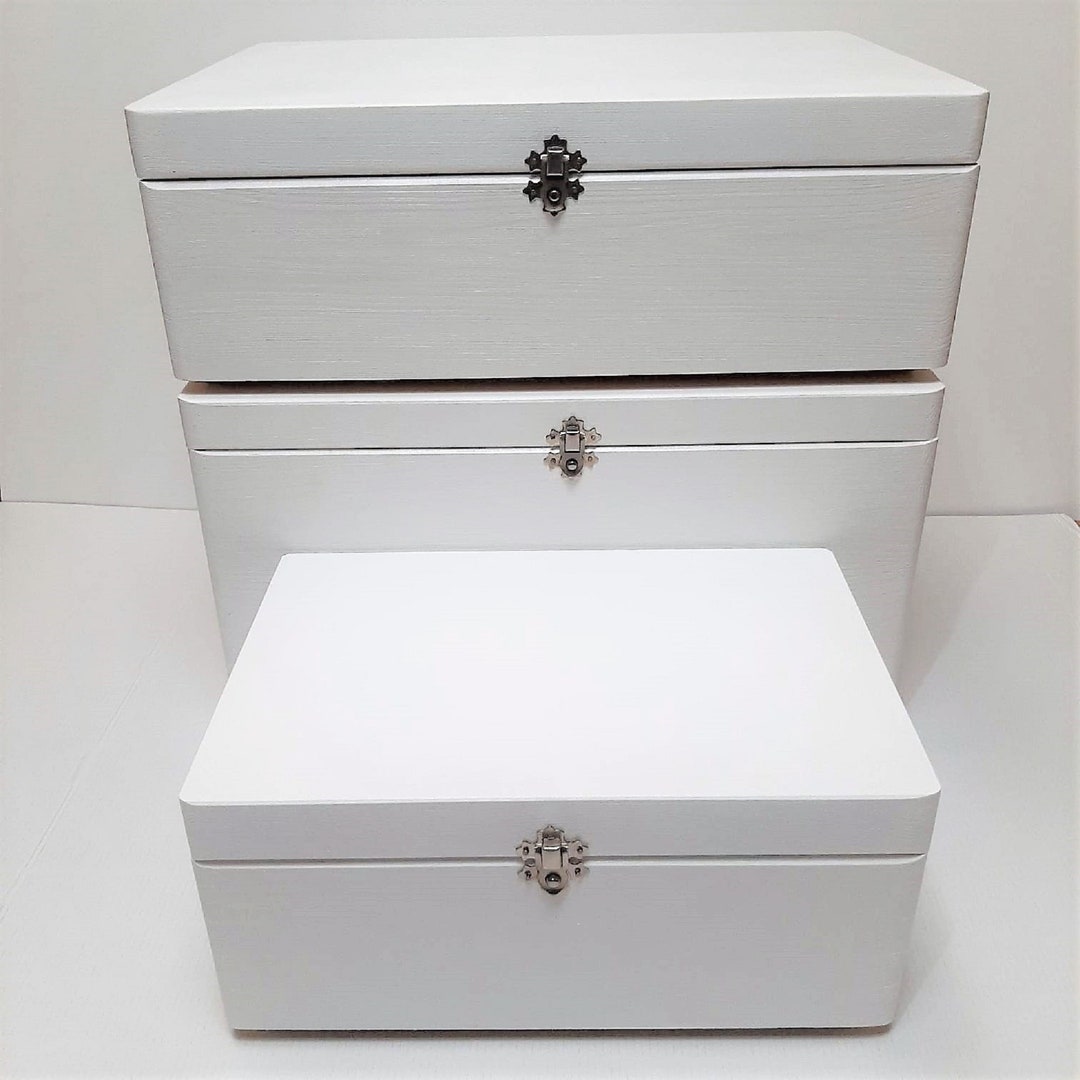 White Painted Wooden Storage Box, Christmas Eve Box, Wedding Favor ...