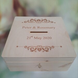 Lockable Wooden Wedding Card Box Personalised Post Box With Key Lock ...