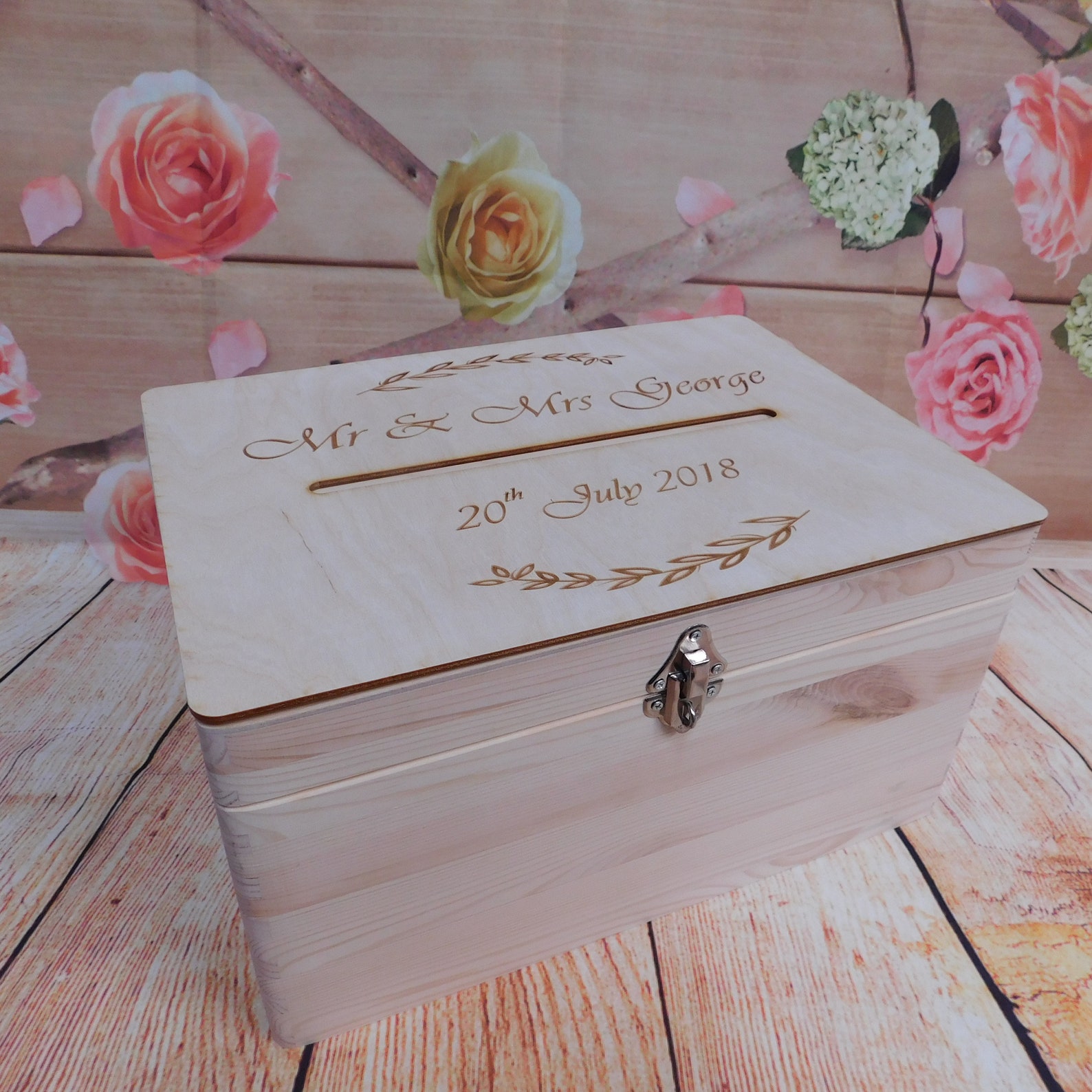 Lockable Wedding Guests Wish Post Box With Wreath Wooden With | Etsy UK