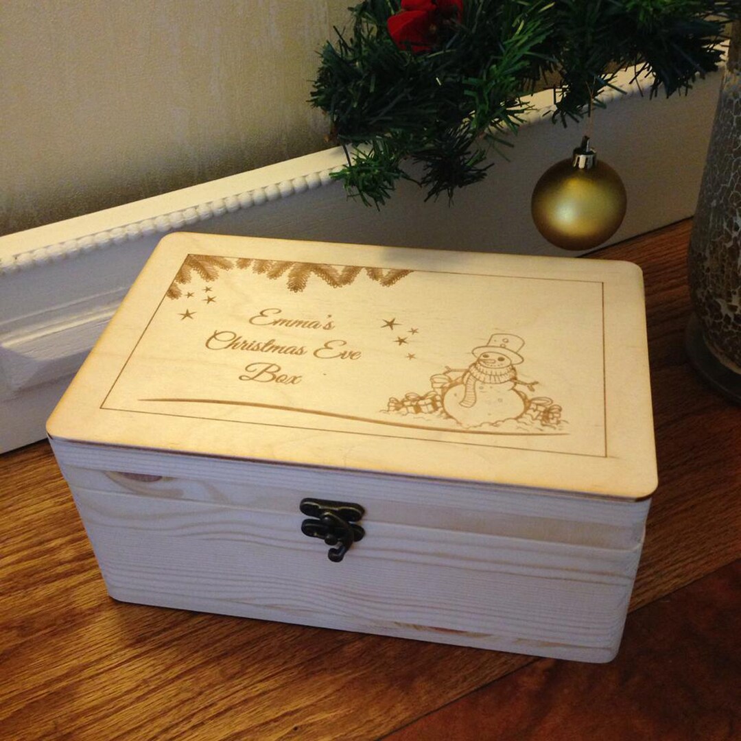Customised Name Christmas Eve Box Natural Wooden Small Box Personalised ...