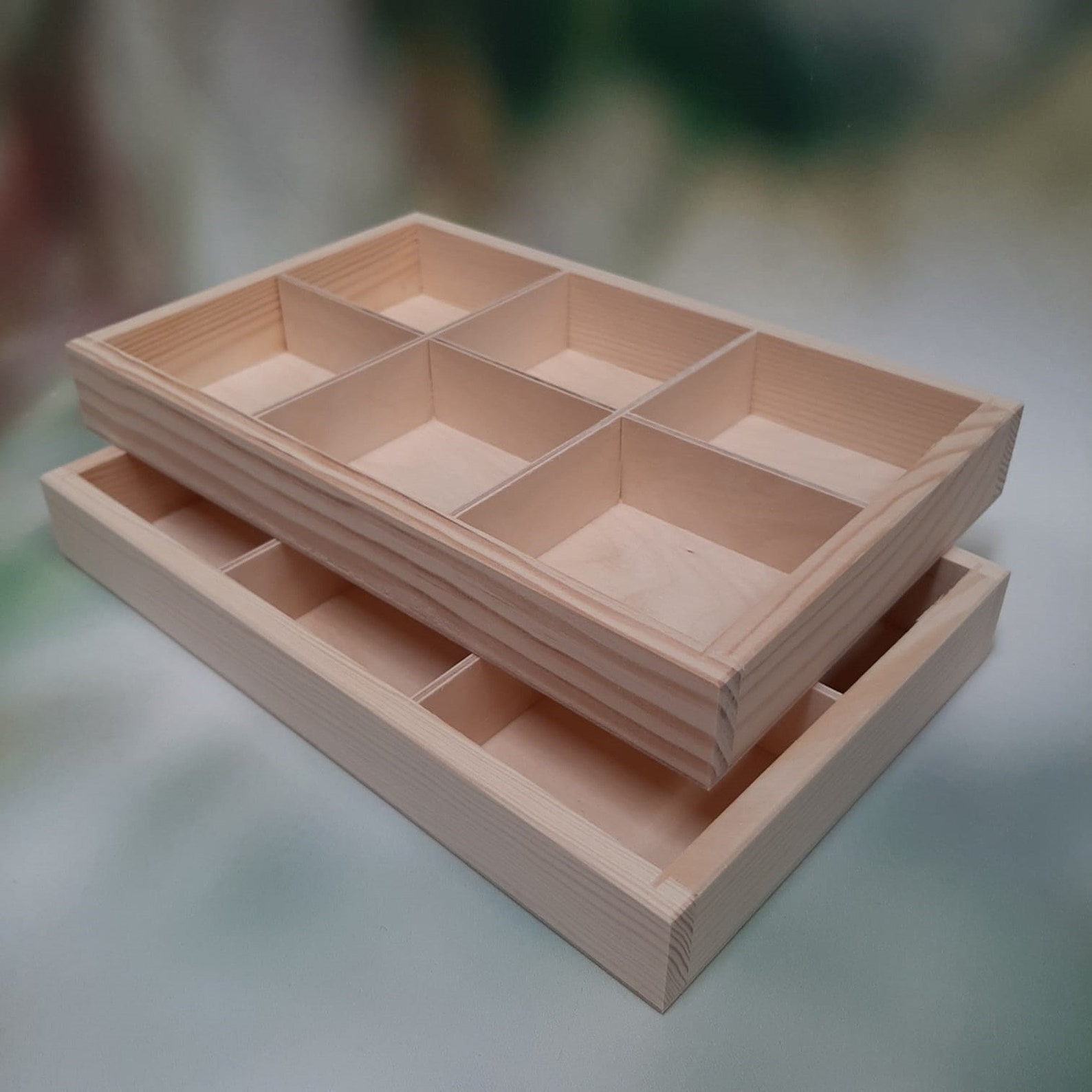 Wooden Storage Box With 6 Compartment Display Trays - Etsy UK