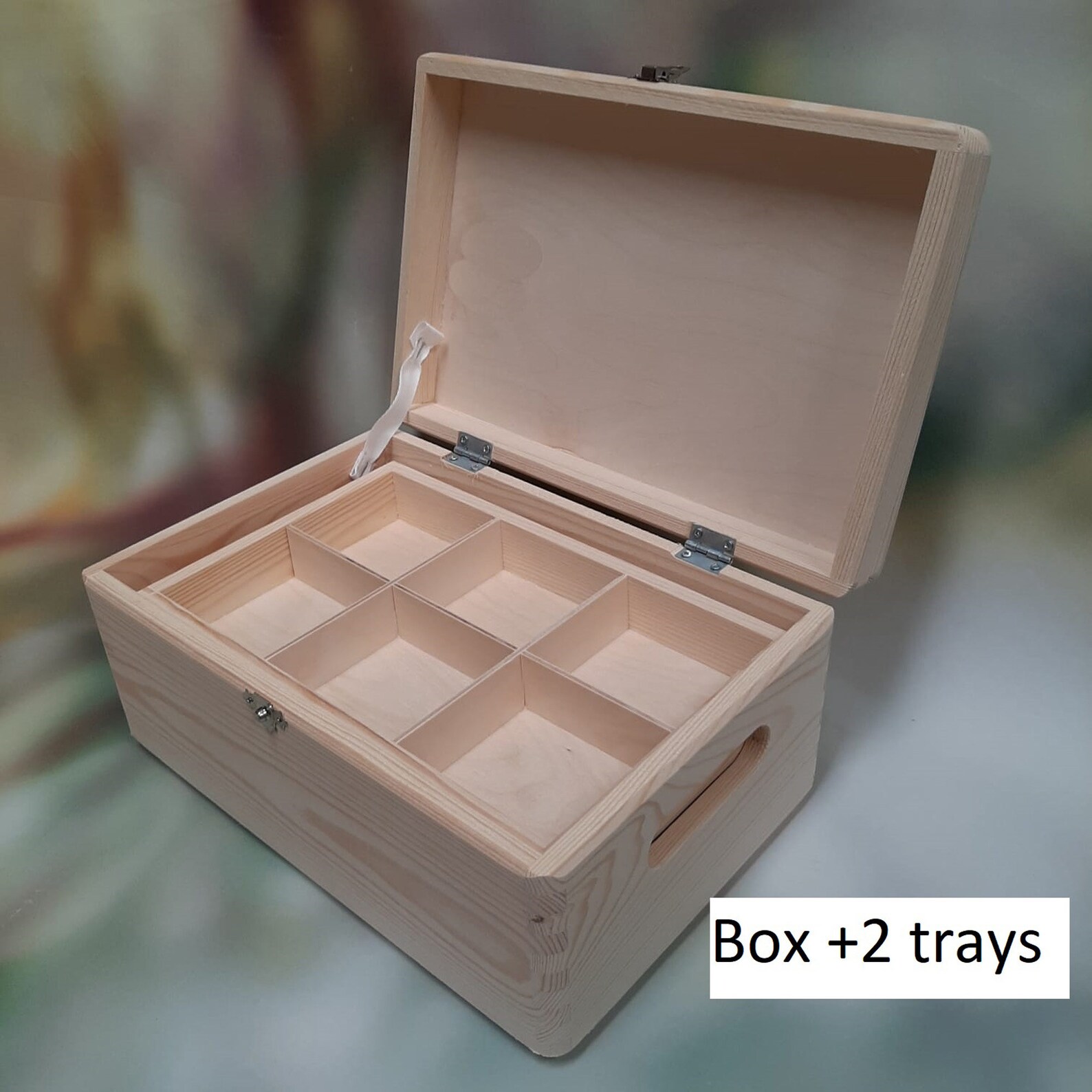 Wooden Storage Box With 6 Compartment Display Trays - Etsy UK