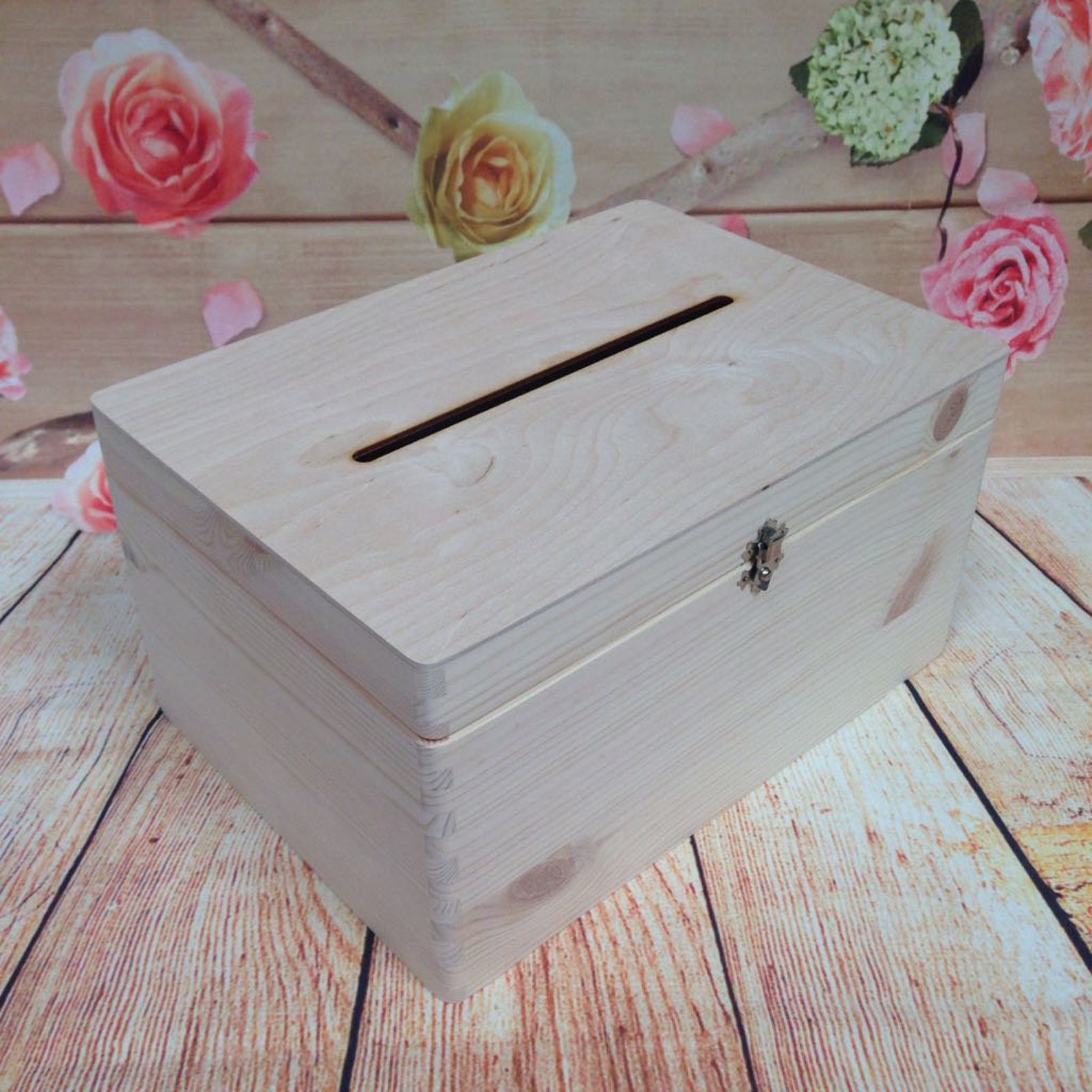 Lockable Natural Wooden Box wedding Guests Wish Post Box With - Etsy UK