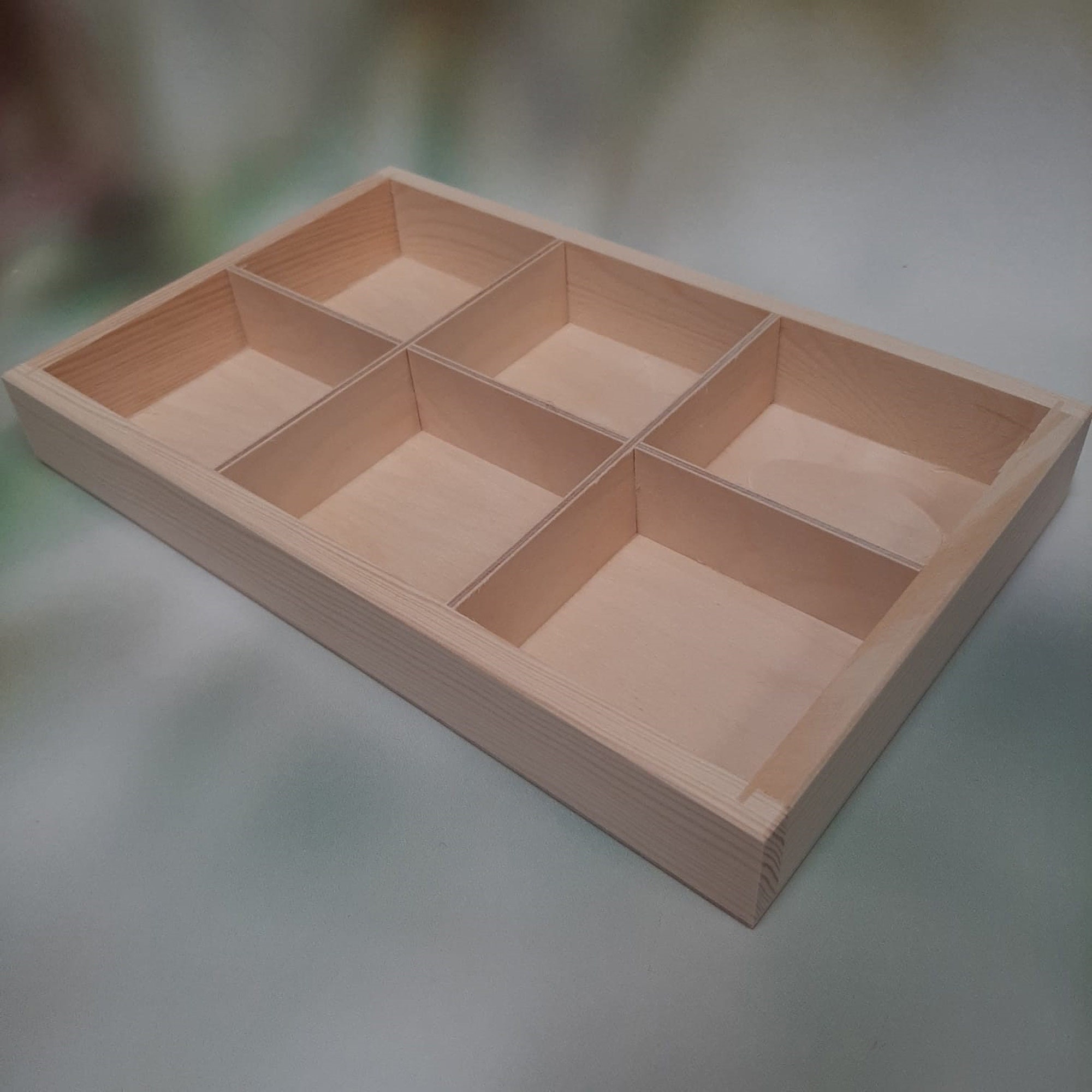 Wooden Storage Box With 6 Compartment Display Trays - Etsy UK