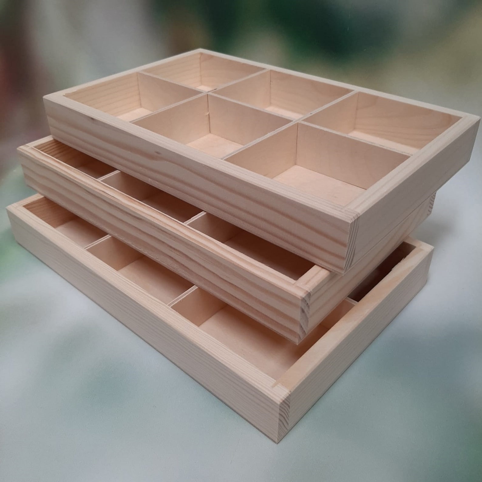 Wooden Storage Box With 6 Compartment Display Trays - Etsy UK