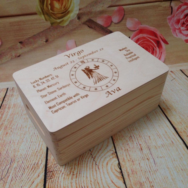 Personalised Zodiac Signs Wooden Box Horoscope Keepsake - Etsy
