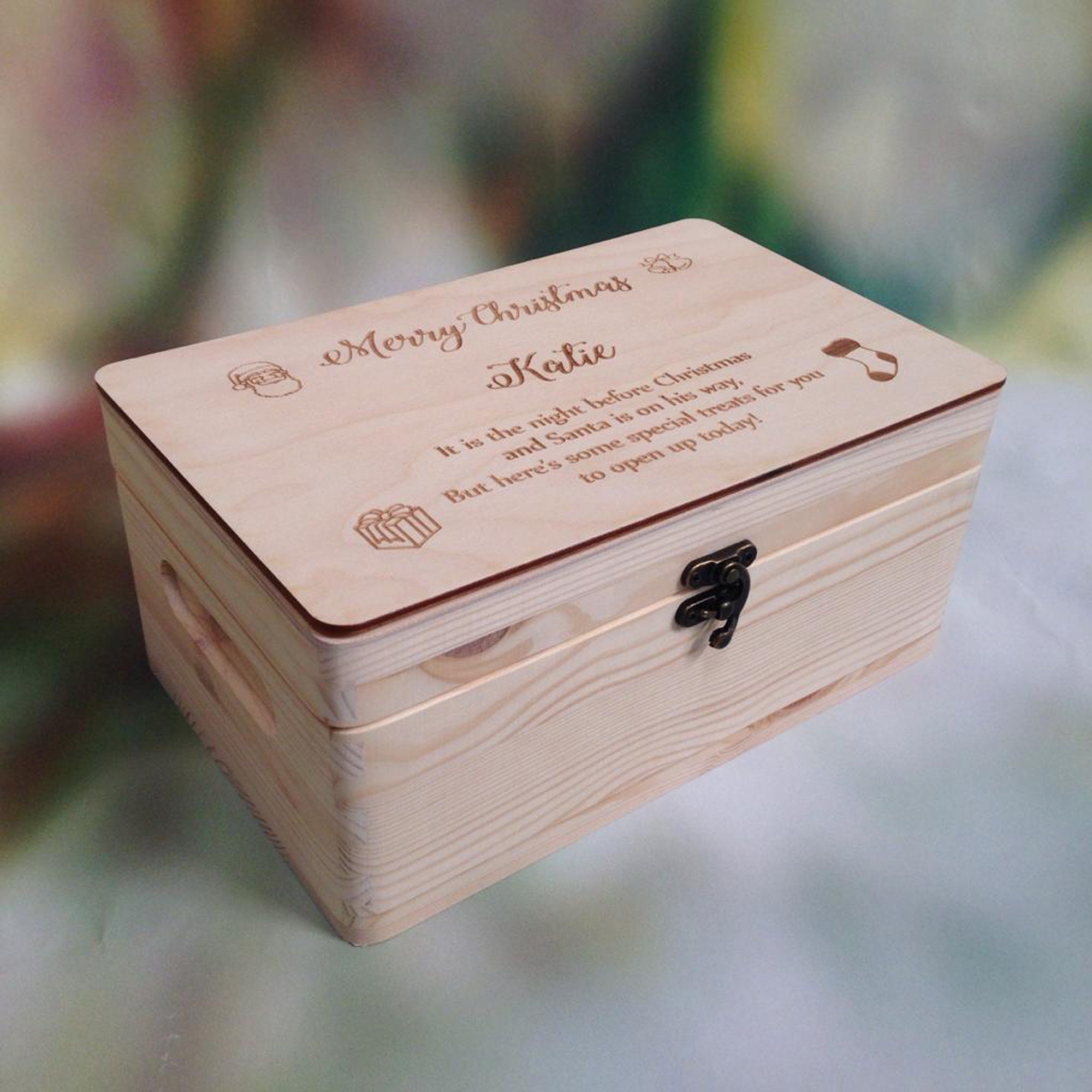 Customised Name Christmas Eve Box Natural Wooden Small Box | Etsy