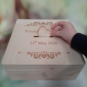 Lockable Wooden Wedding Card Box Personalised Post Box With Key Lock ...