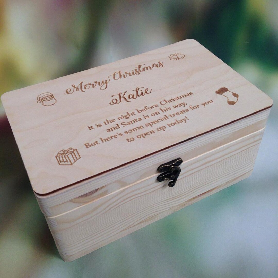 Customised Name Christmas Eve Box Natural Wooden Small Box - Etsy UK