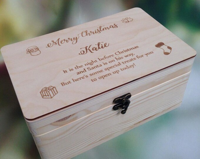 Customised Name Christmas Eve Box Natural Wooden Small Box Personalised ...