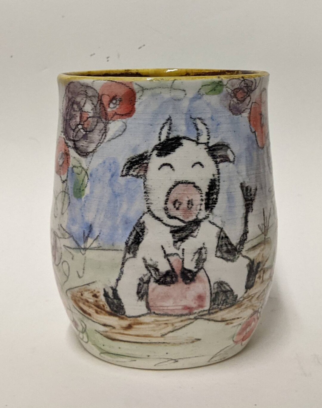 Friendly Happy Cow Cup, Cute Handmade Hand Drawn Ceramic Toothbrush ...