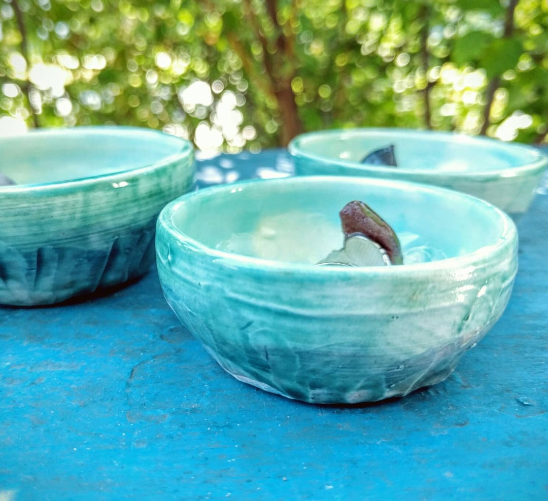 Turquoise Ceramic Ring Bowl, Hand Craved Rustic Jewelry Dish, Blue ...