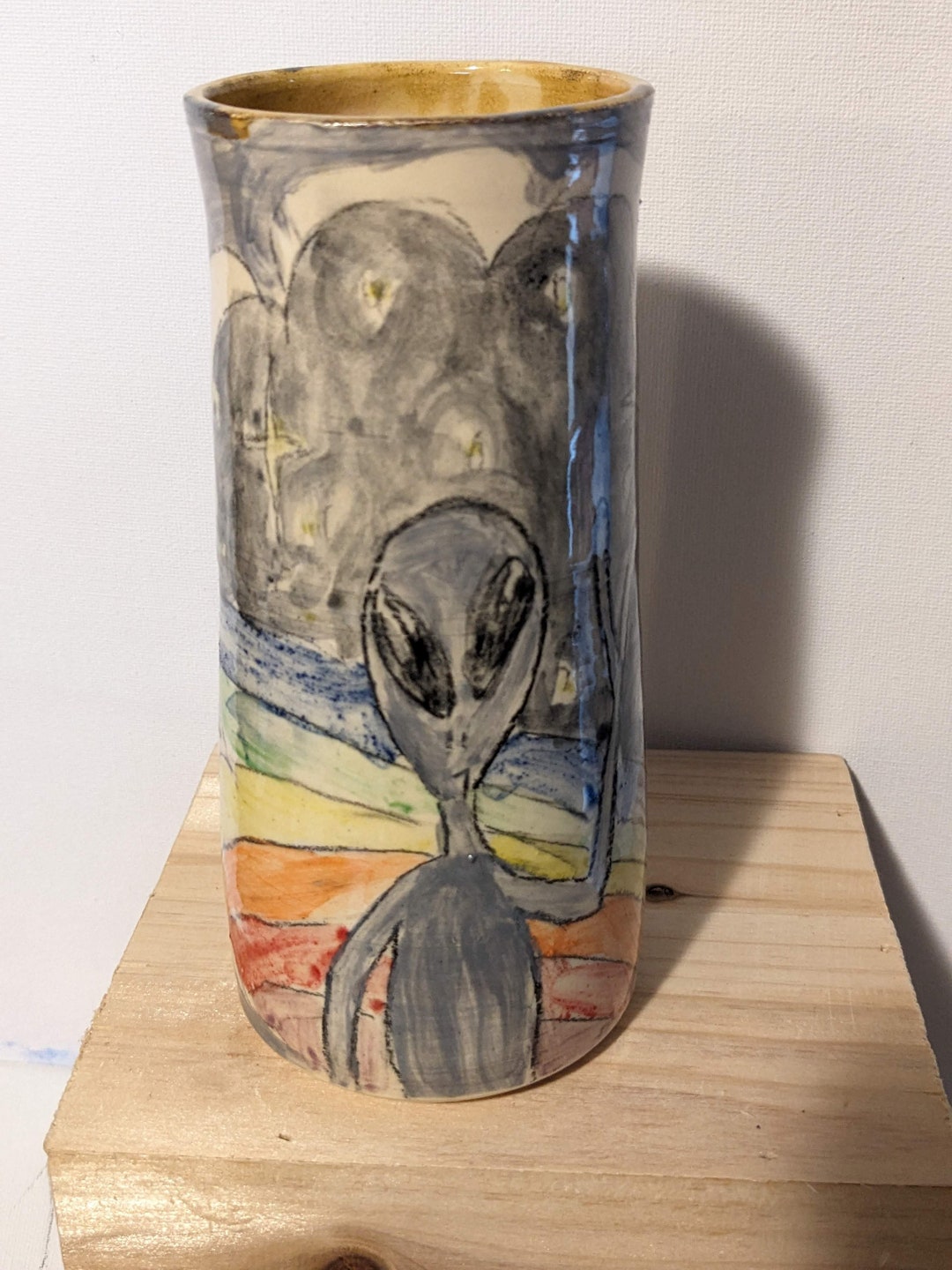 Grey Black and White Rainbow Cloud Handmade Ceramic Alien Vase, Hand ...