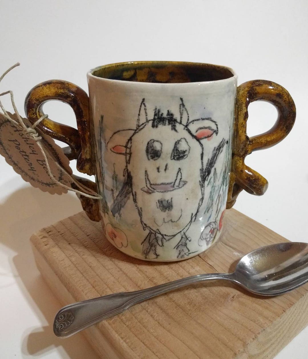 Handmade Ceramic Monster Mug, Brown and White Woodland Pottery Coffee ...