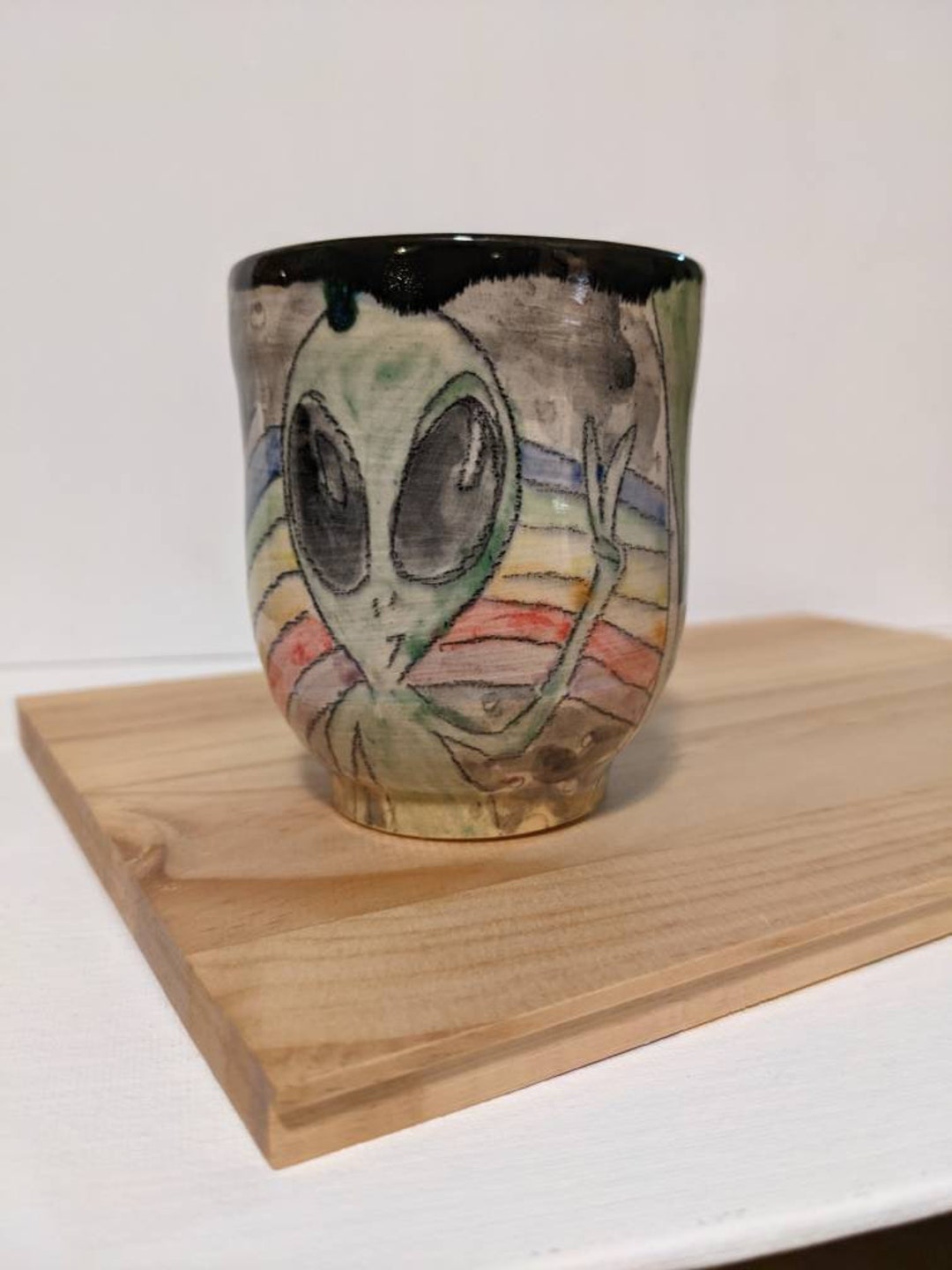 Rainbow Alien ET Ufo Ceramic Handmade Whiskey Water Wine Glass ...