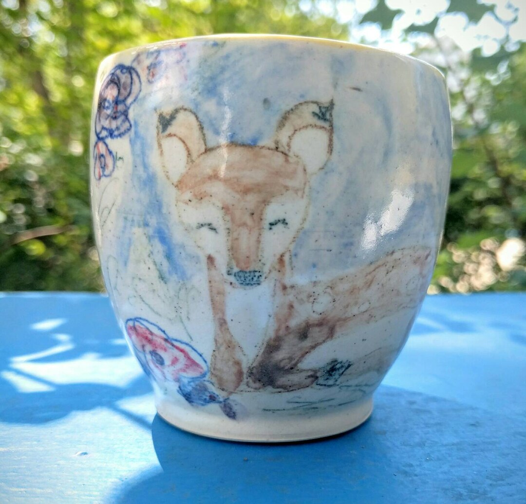 Ceramic Deer Cup, Handmade Woodland Buddy Whiskey Water Glass, Rustic ...