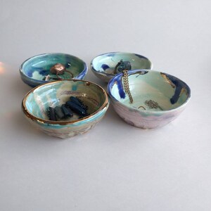 Crystal Gold Accent Ceramic Ring Dish, Handmade Pottery Trinket Dish ...
