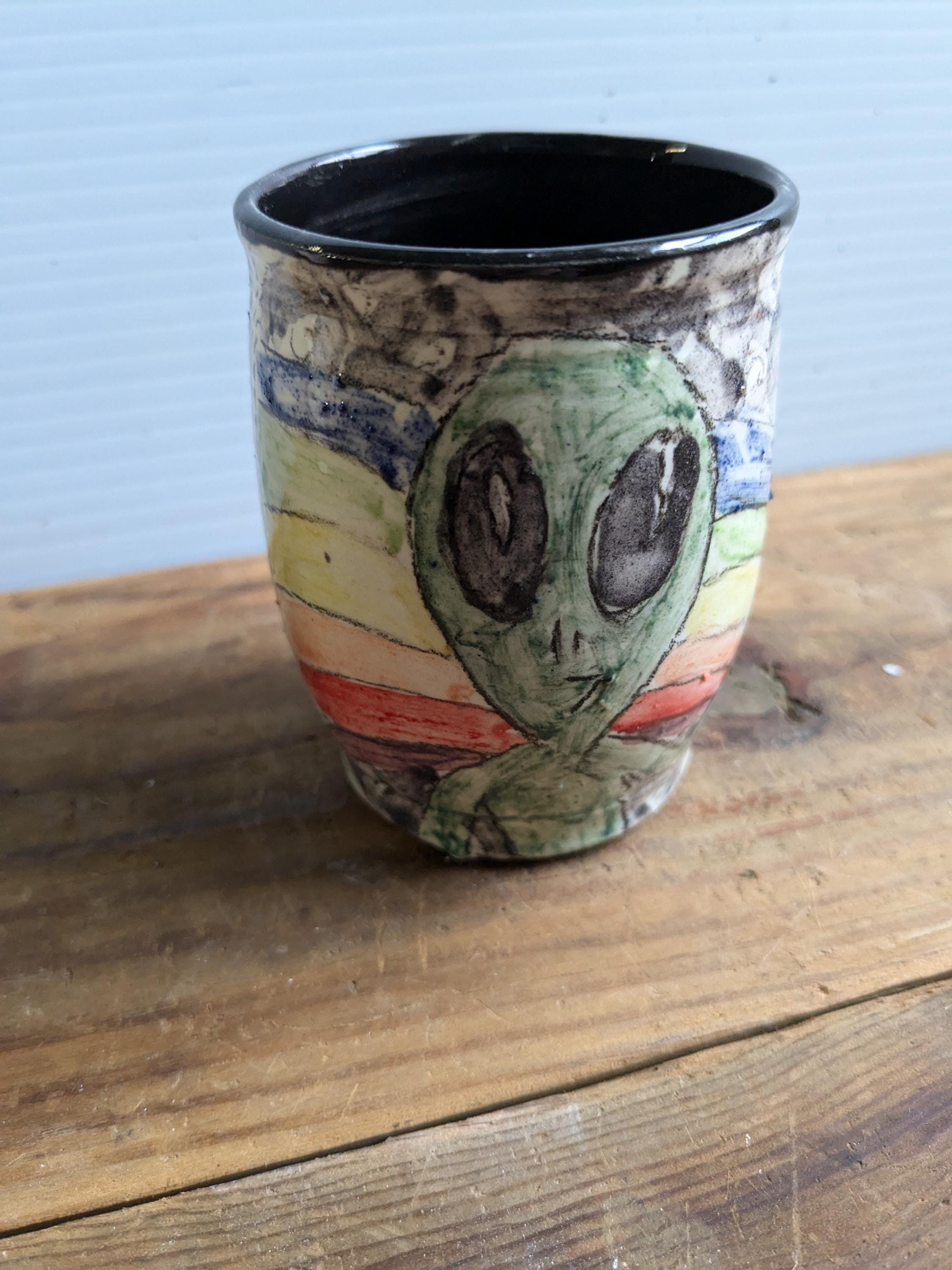 Rainbow Alien ET Ufo Ceramic Handmade Whiskey Water Wine Glass ...