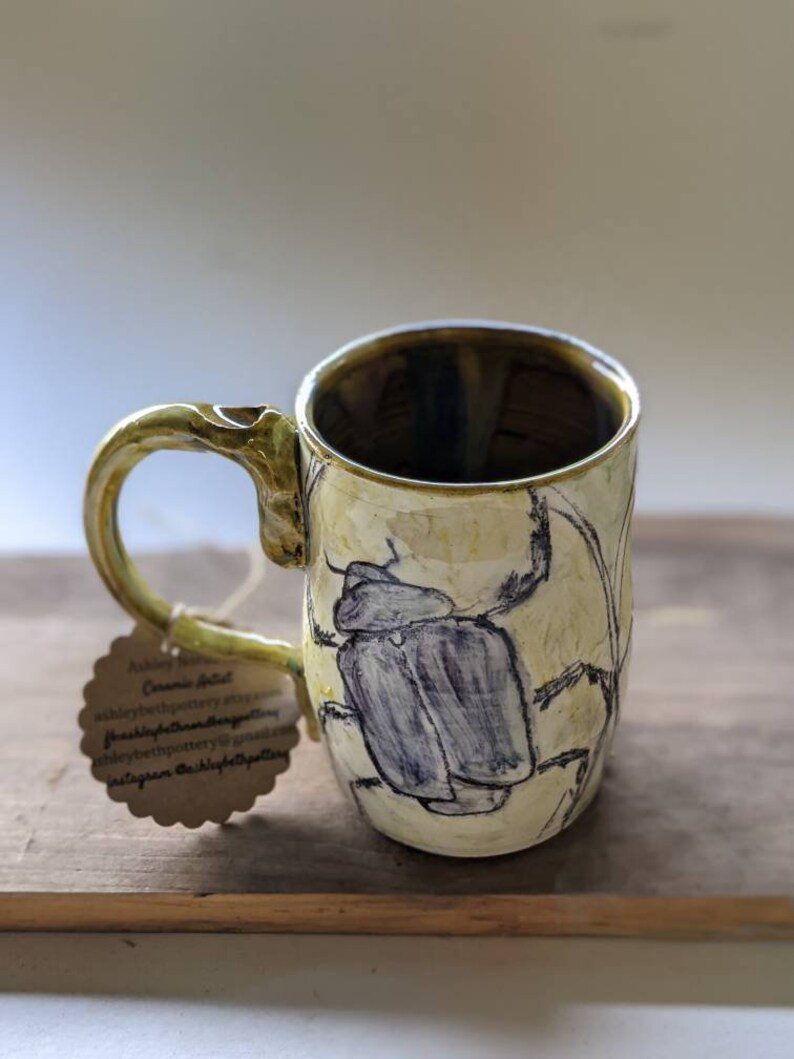 Kitchen & Dining Drinkware Handmade Ceramic Blue Scarab Beetle Mug Hot ...