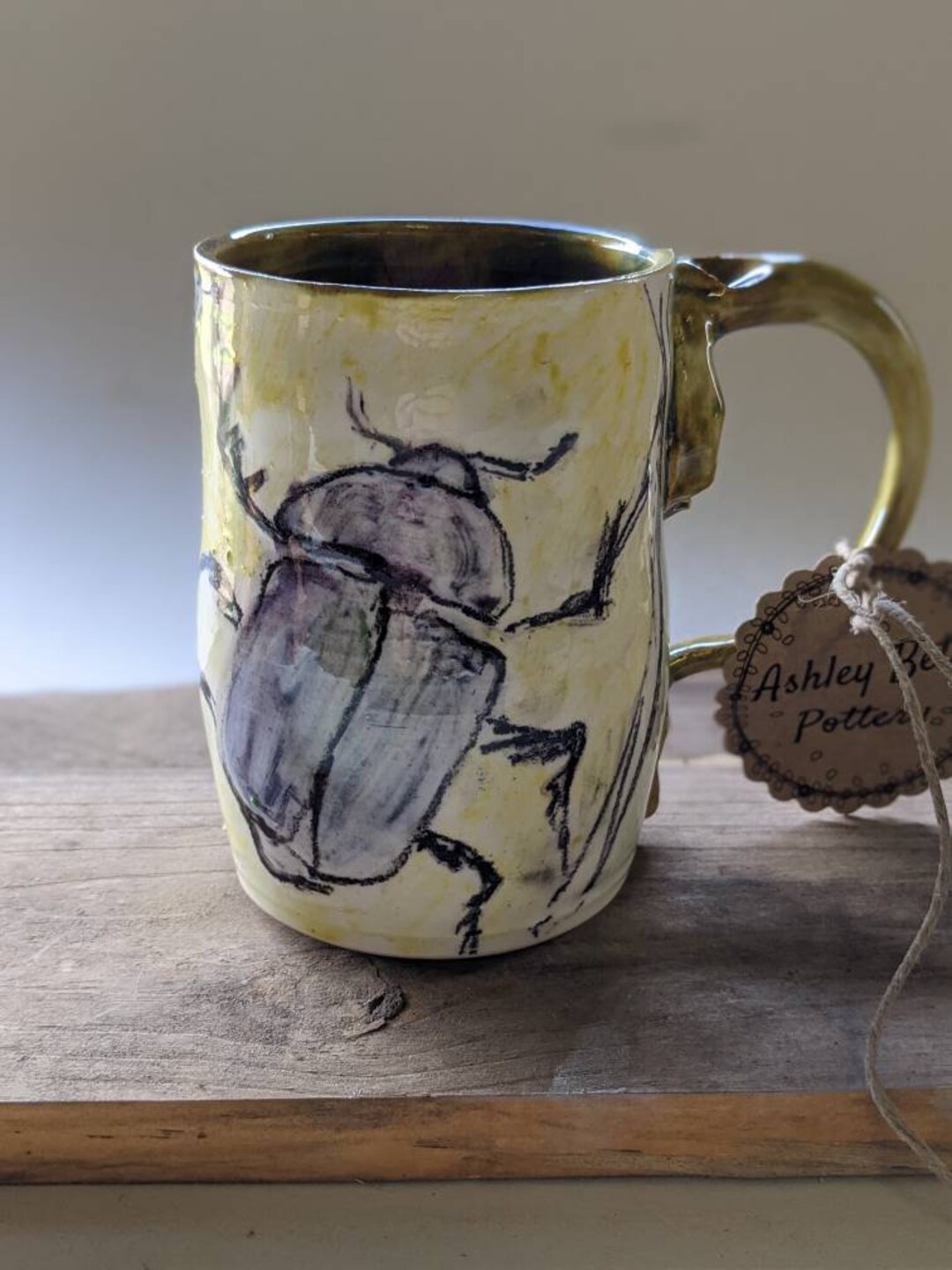Handmade Ceramic Blue Scarab Beetle Mug, Yellow Purple Creepy Insect ...