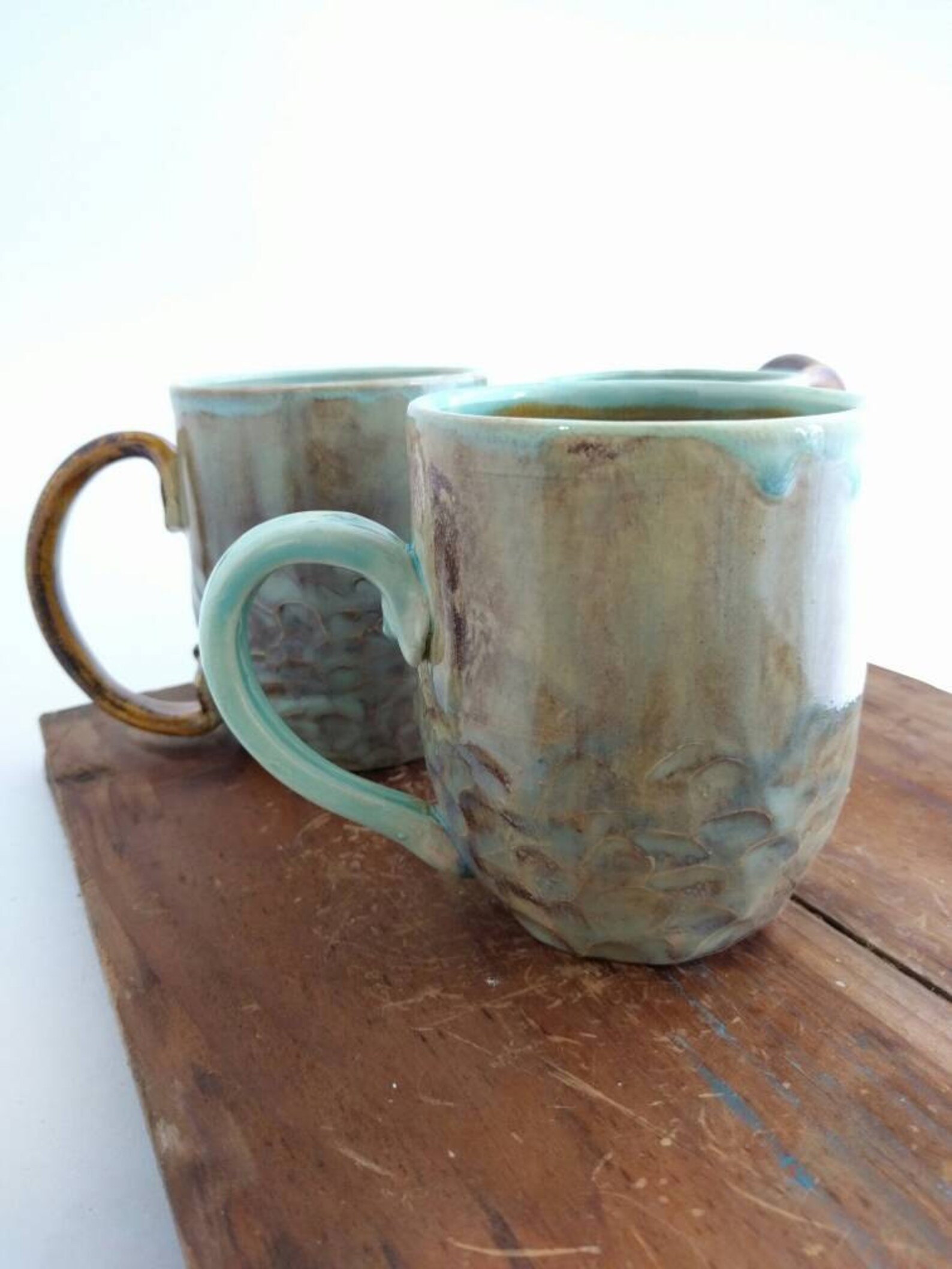 Handmade Ceramic Coffee Mug Earthtone Moss Green Blue Brown | Etsy