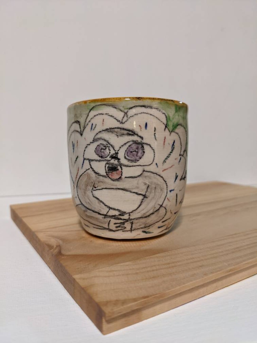 Happy Sloth Animal Drawing Cup, Moss Green Brown Handmade Ceramic ...