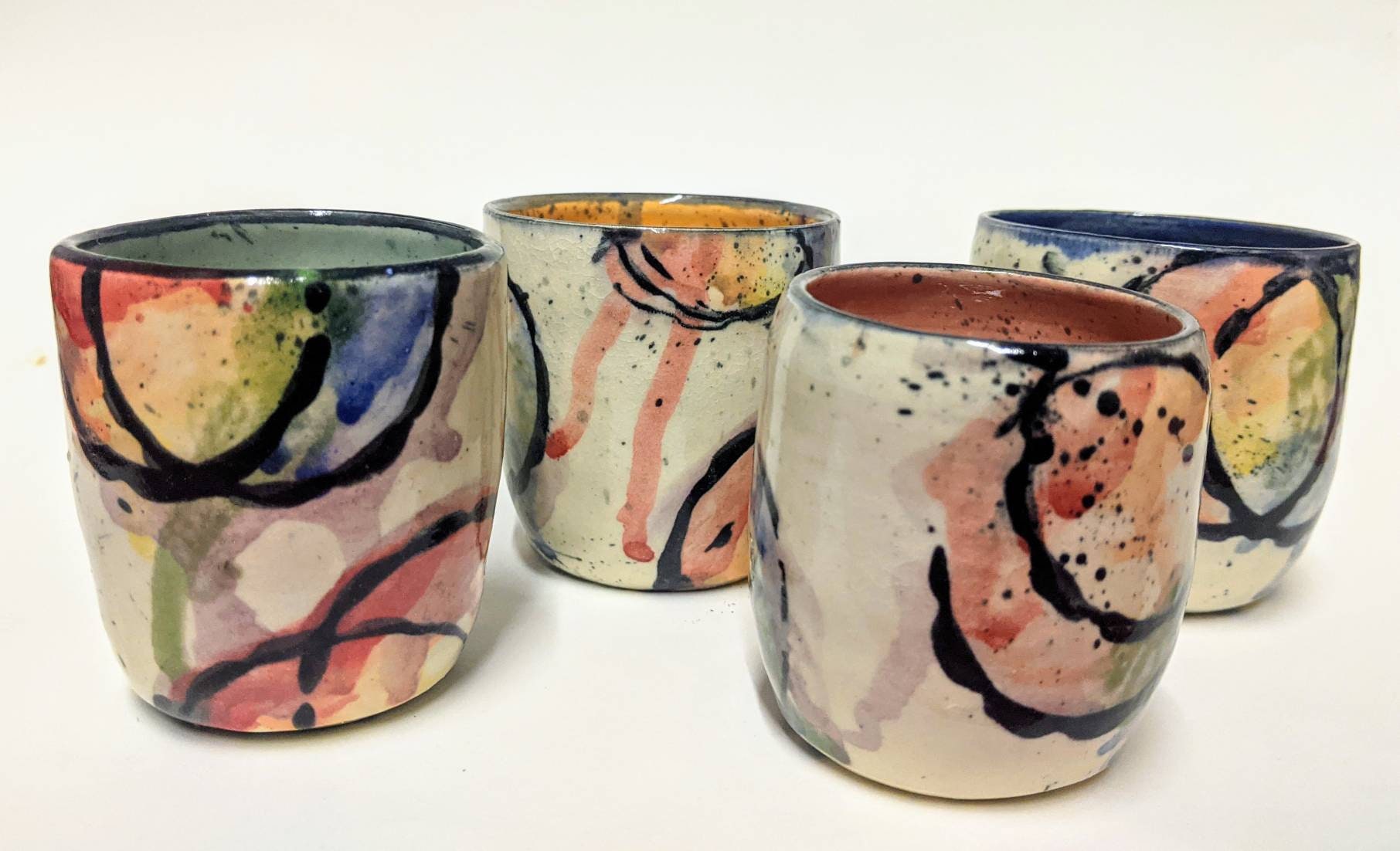 Handmade Ceramic Rainbow Shot Cups, Watercolor Polka Dot Pottery Bud ...