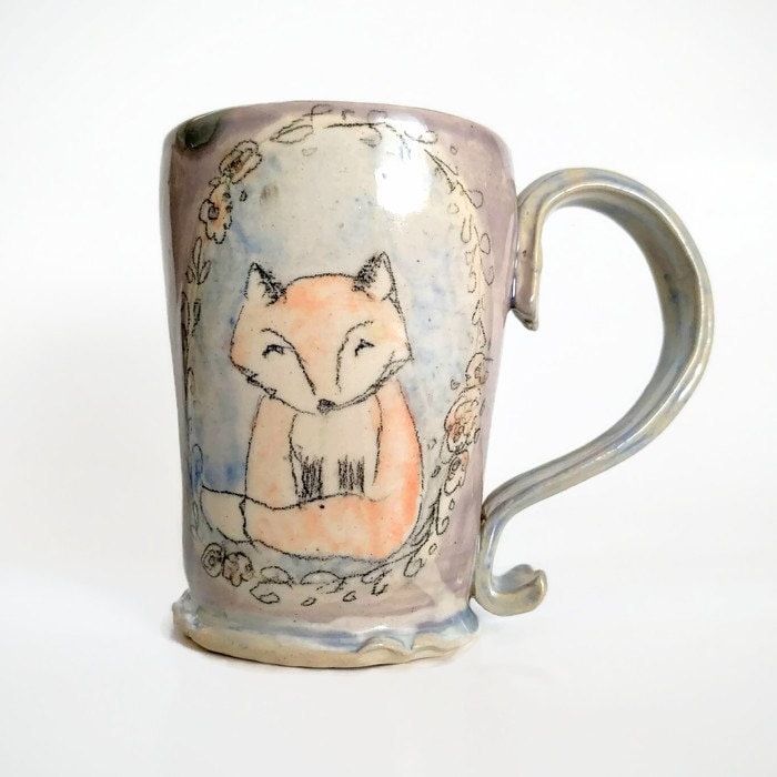 Purple Ceramic Handmade Cozy Fox Mug Woodland Buddy Pottery | Etsy