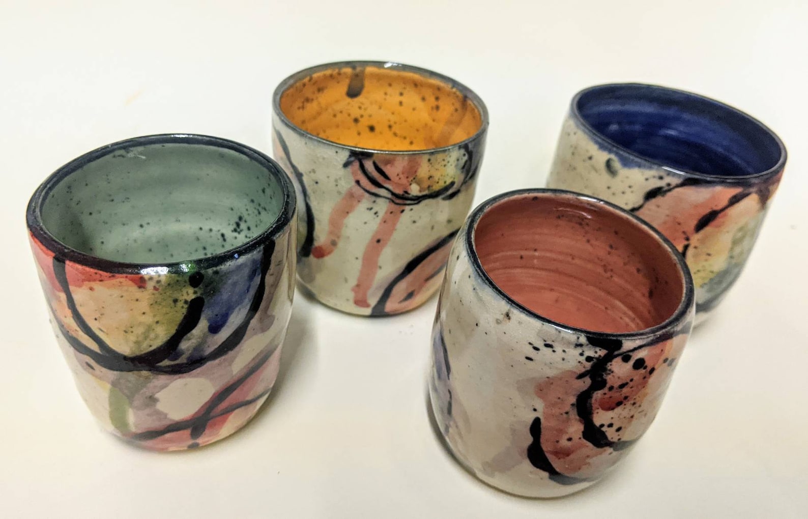 Handmade Ceramic Rainbow Shot Cups, Watercolor Polka Dot Pottery Bud ...