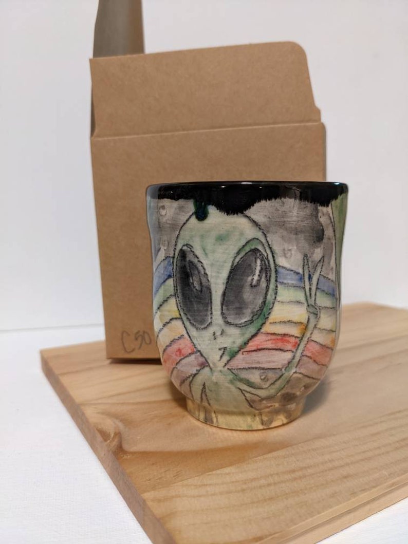 Rainbow Alien ET Ufo Ceramic Handmade Whiskey Water Wine Glass ...