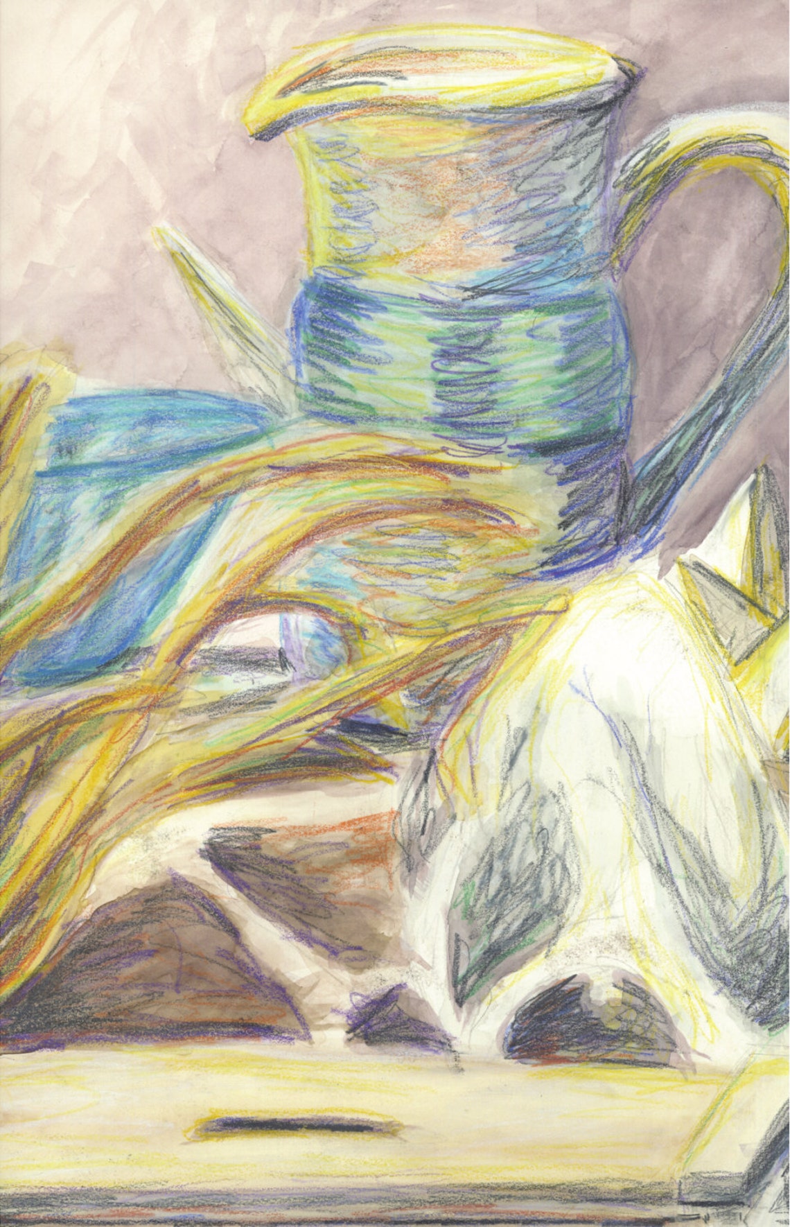 Skull and Pitcher Colored Pencil Watercolor Drawing Fall - Etsy