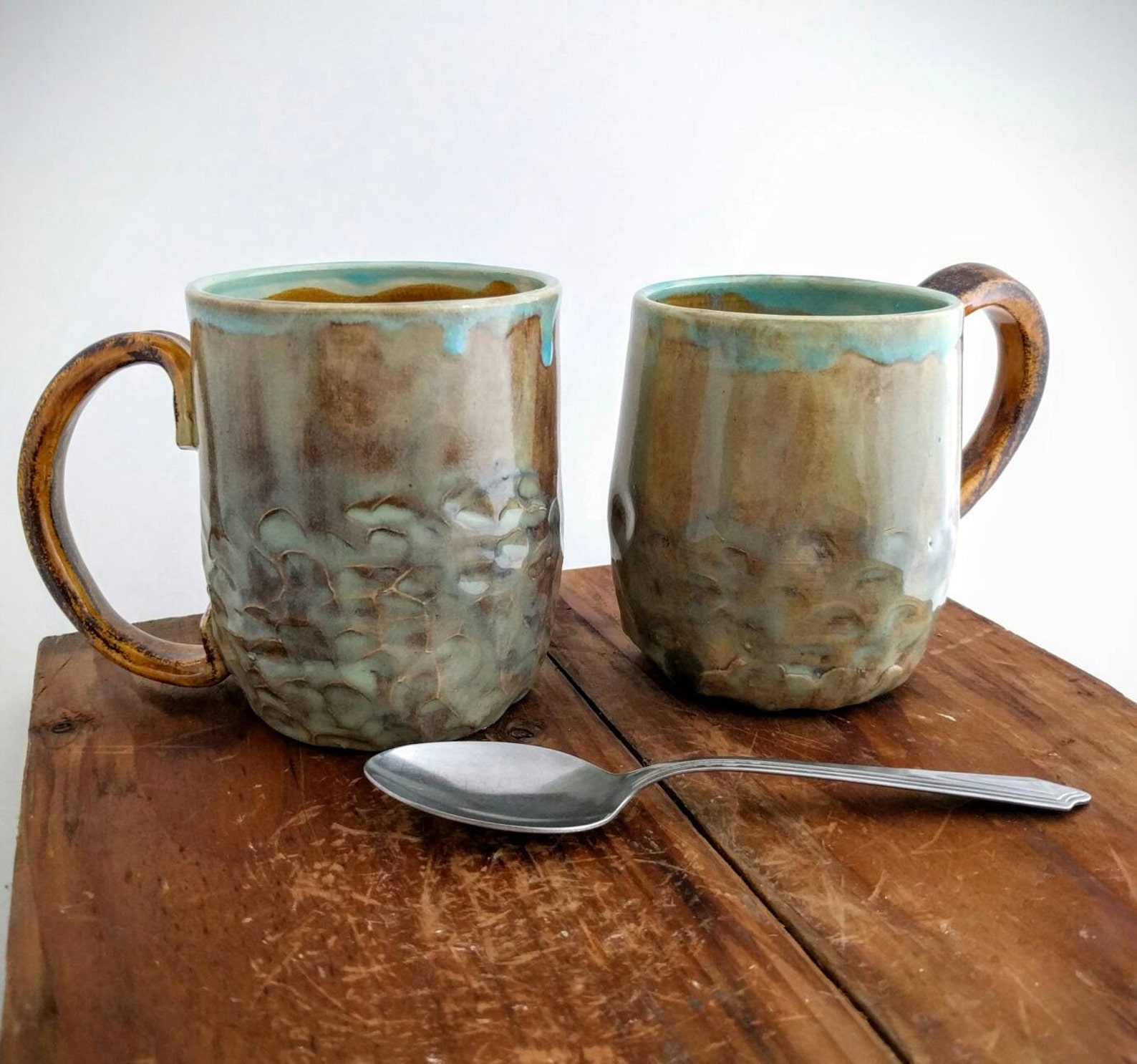 Handmade Ceramic Coffee Mug Earthtone Moss Green Blue Brown | Etsy