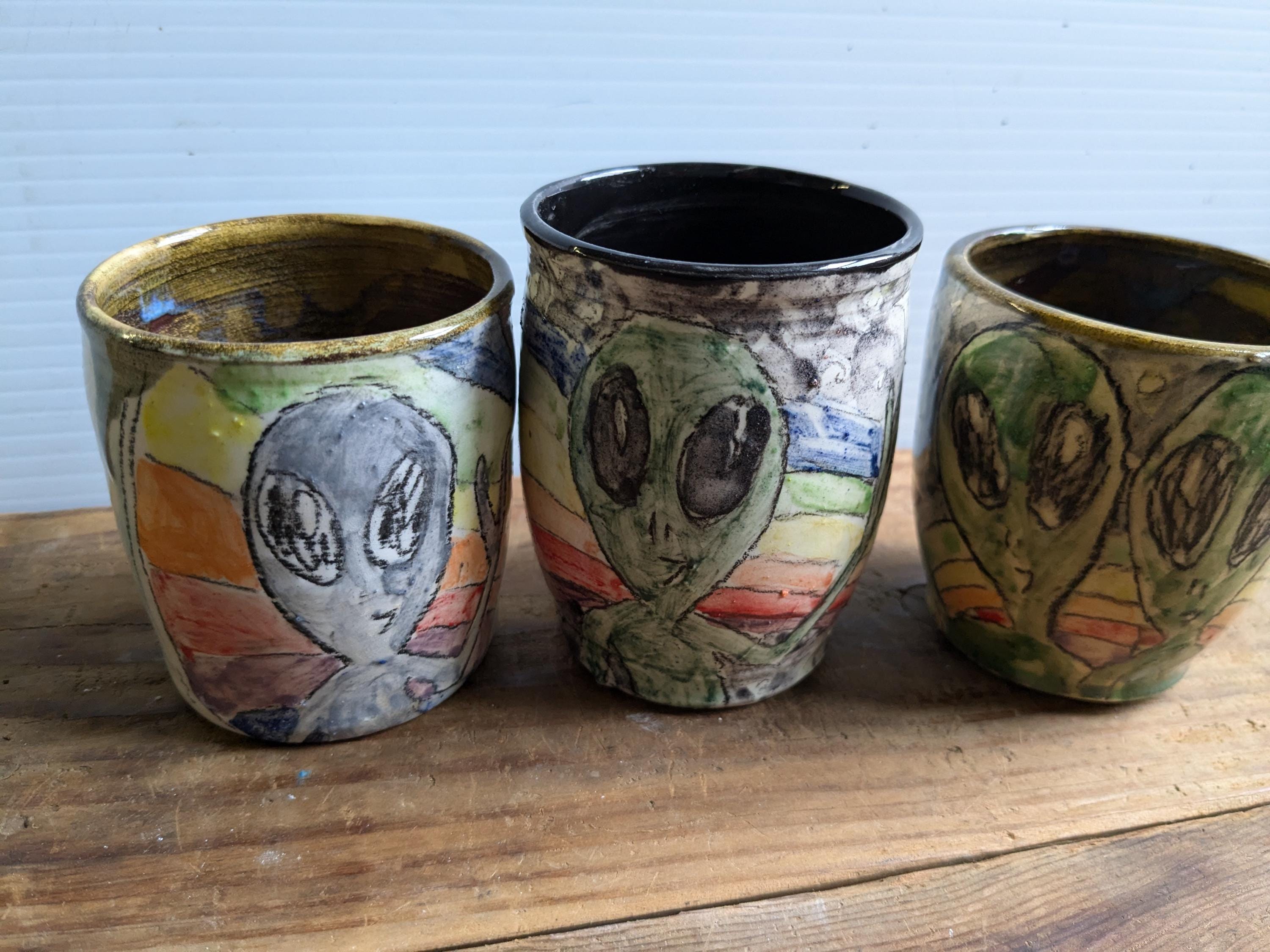 Rainbow Alien ET Ufo Ceramic Handmade Whiskey Water Wine Glass ...