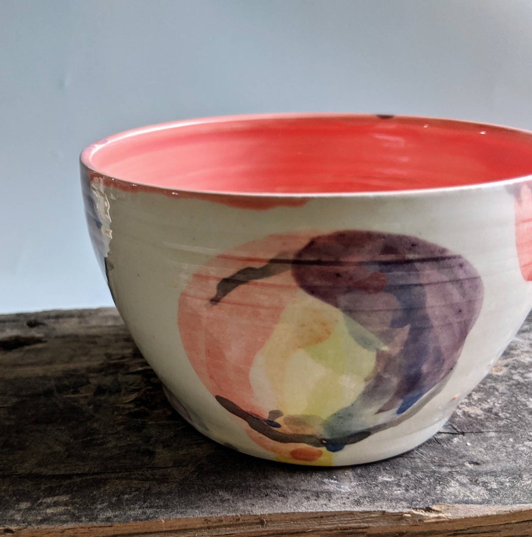 Pink and White Drippy Rainbow Polka Dot Cereal Soup Bowl, Cute Handmade ...