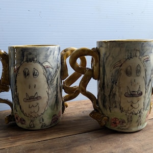 Handmade Ceramic Monster Mug, Brown and White Woodland Pottery Coffee ...