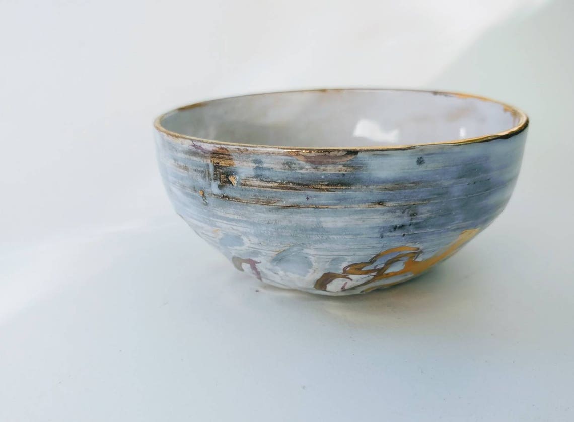 White Gold Accent Ceramic Ring Dish Handmade Pottery Trinket | Etsy