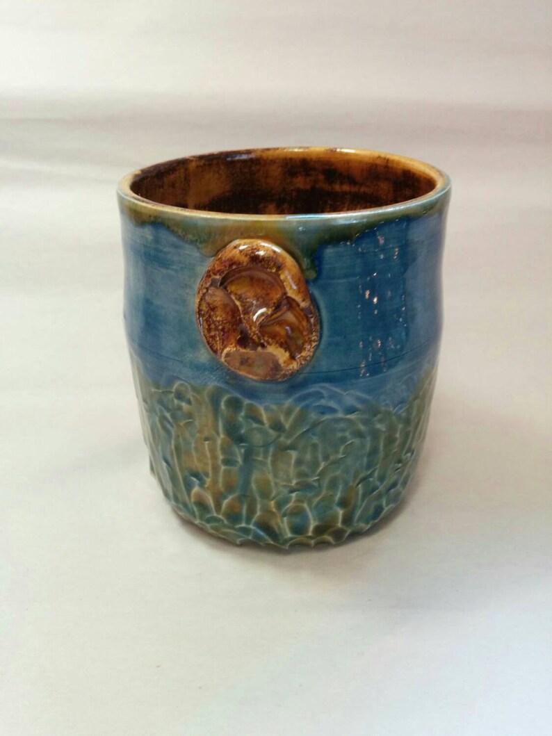 Blue and Amber Yellow Pottery Tumbler Handmade Ceramic Carved - Etsy