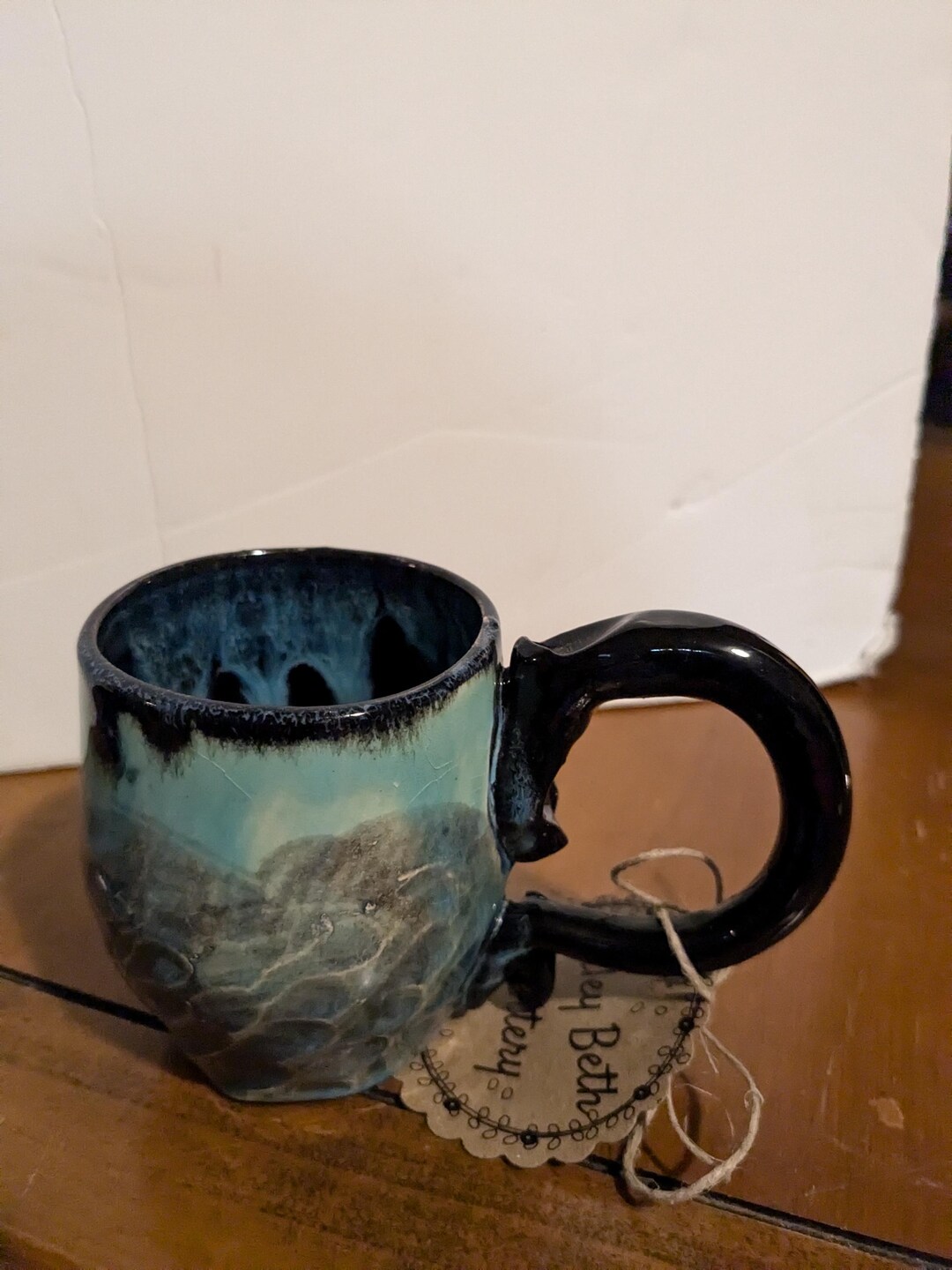 Aqua Blue and Black Boho Mini Mermaid Mug, Hand Carved Scale Texture ...