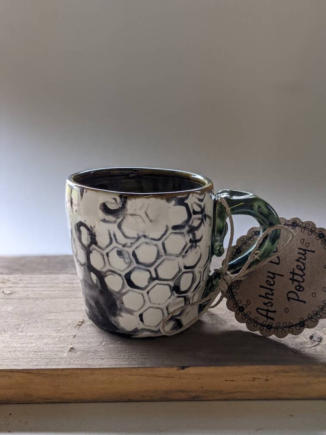 Cute Beehive Graphic Print Pottery Mug, Royal Blue, Black and White ...