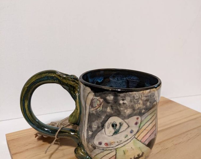 Rainbow Alien ET Ufo Ceramic Handmade Mug, Space Buddy Illustrated ...